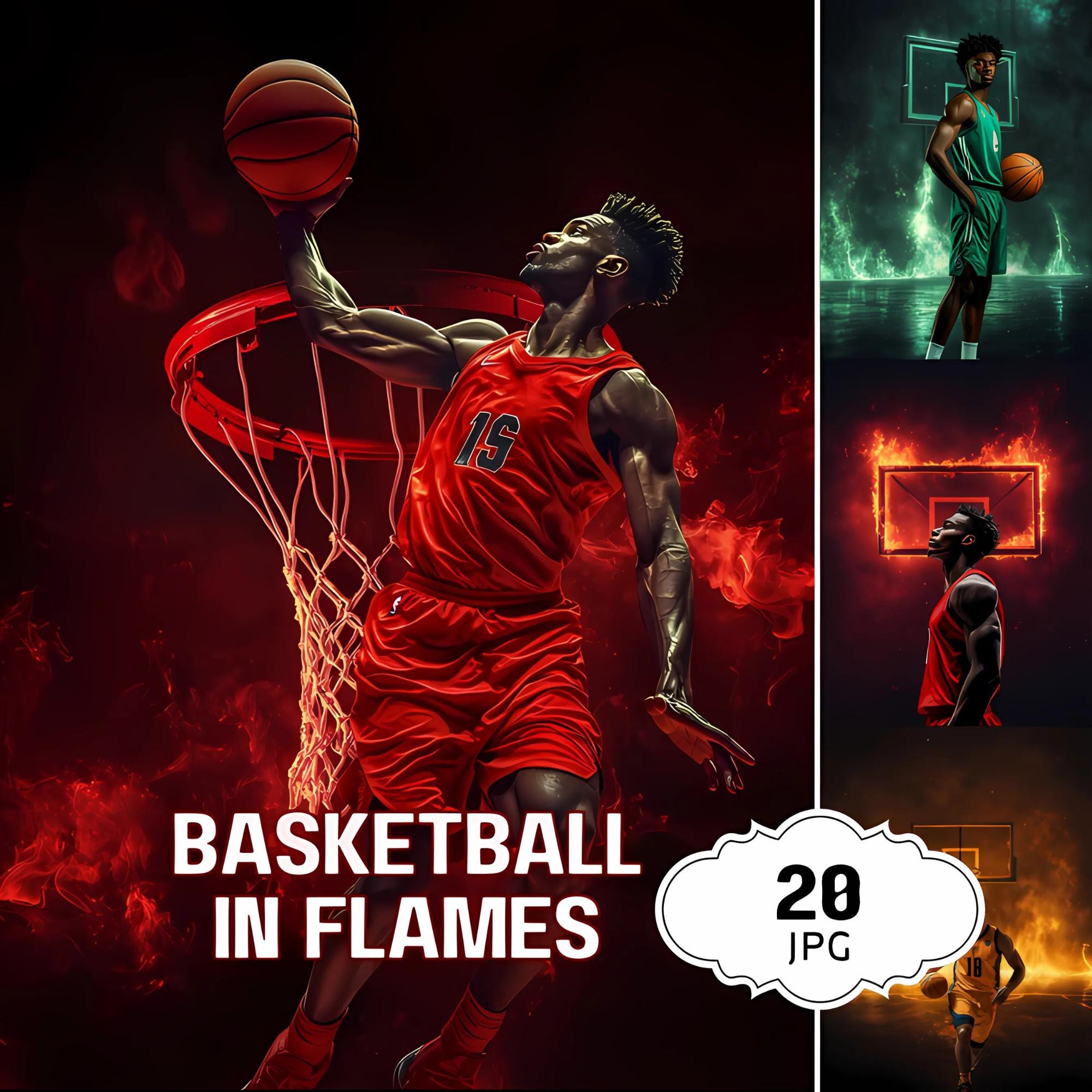 Fire Basketball Backdrop Digital Basketball Poster Photoshop Background ...