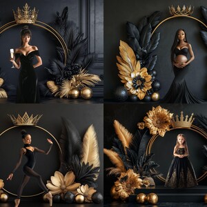 Elegant Crown Black & Gold Backdrop Golden Anniversary Backdrop New ...