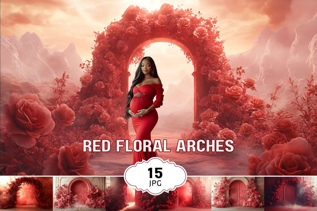 Red Floral Arch Background Floral Maternity Backdrop Photography Fine ...
