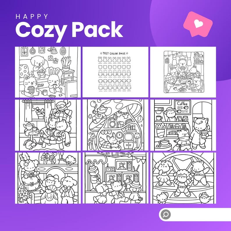 Super Cozy Pack / Cute Coloring Book / Printable PDF / Instant Digital ...