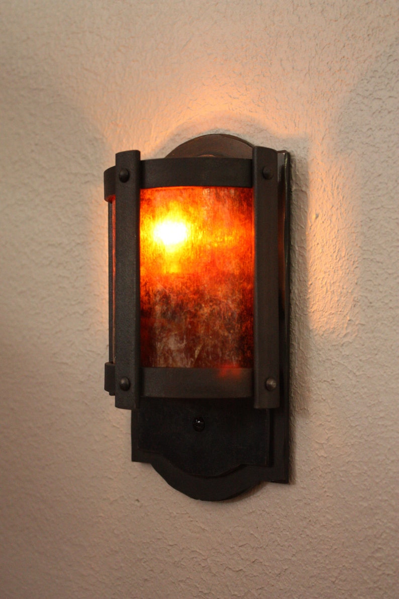 Forged Steel Night Light With Amber Mica Shade - Etsy