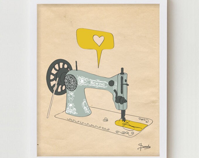 Sewing Machine Print Art, Giclee Print Sewing Wall Decor, Sewing ...
