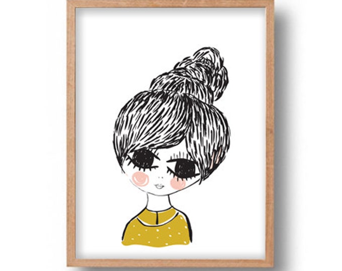 Wall Art Print Digital Illustration Young Girl Portrait Digital Drawing ...