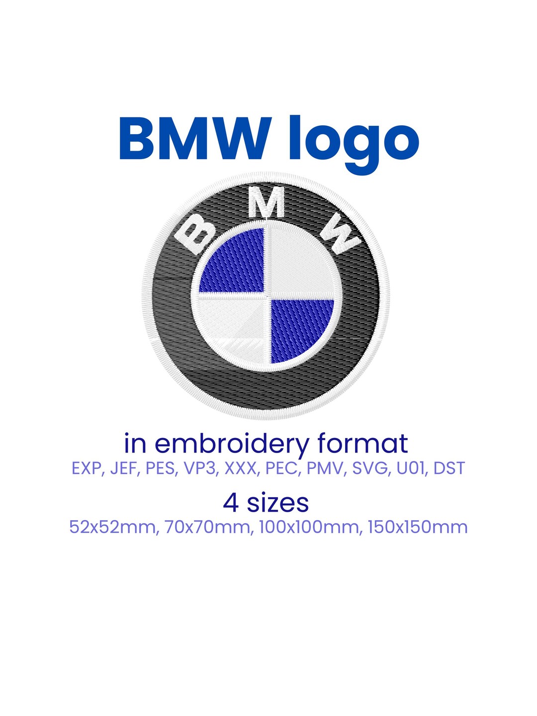 BMW Logo Embroidery Design, 10 Formats – EXP, JEF, Pes, Vp3, Xxx, Pec ...