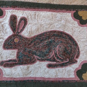 Vintage Primitive Hand Hooked Wool Rug With Bunny - Etsy