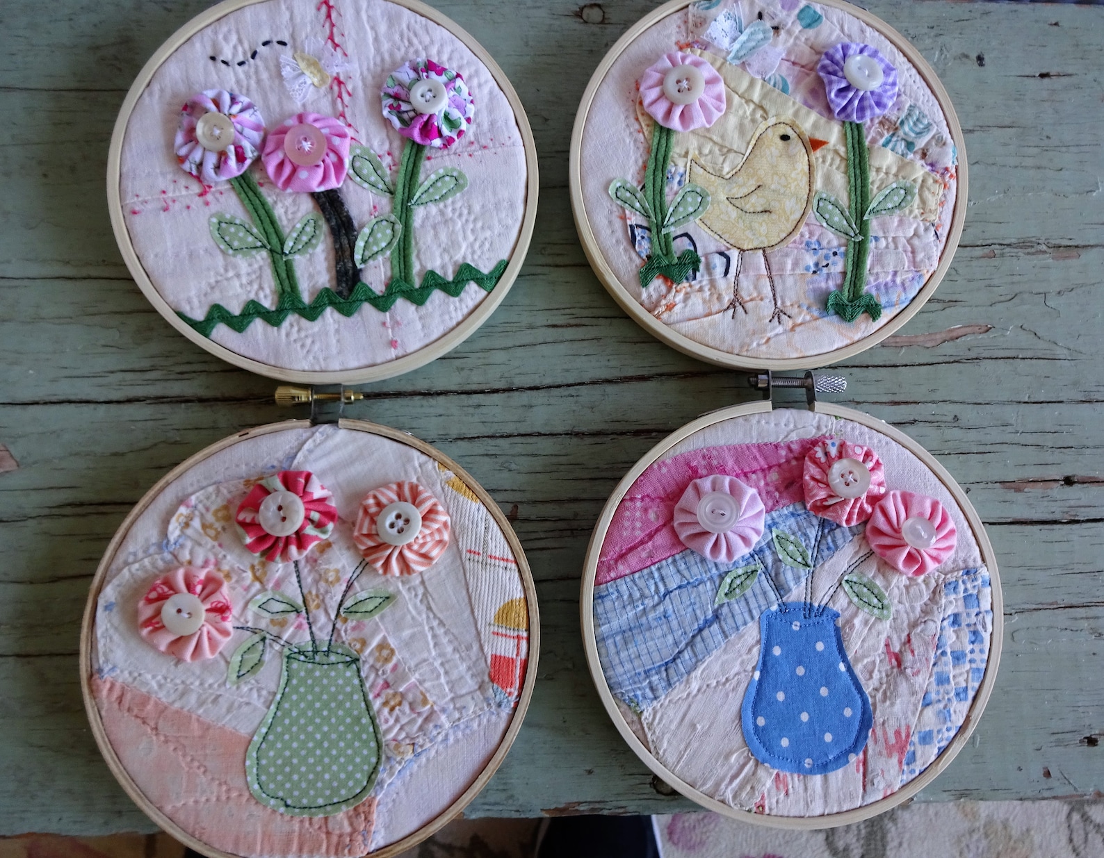 Yoyo Flower Spring Hoop Art - Etsy