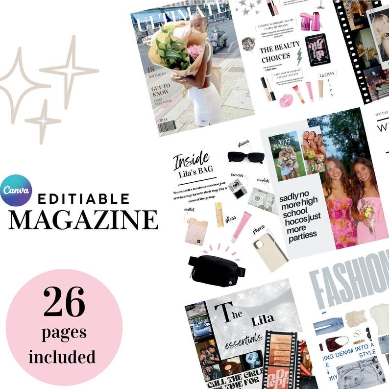 Canva Vogue Birthday Magazine, Bestie Magazine Printable Party Template ...