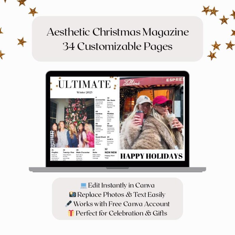 Editable Christmas Magazine Template, Custom Holiday Photo Gift ...