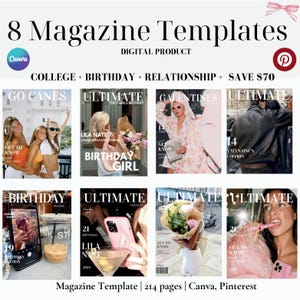 Editable Birthday Magazine Template Bundle | Set of 8 Customizable ...