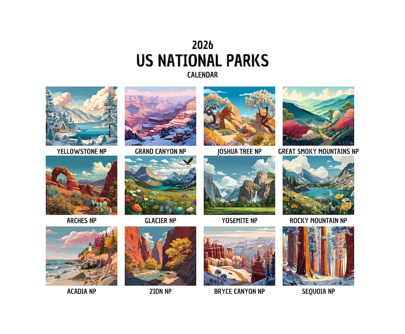 2026 National Parks Desk Calendar, Illustrated U.S. Travel Calendar ...