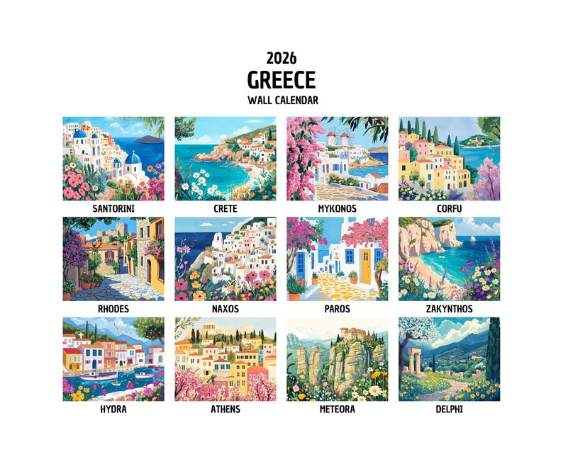Greece Wall Calendar - Travel Calendar - Monthly Calendar - Travel Wall ...
