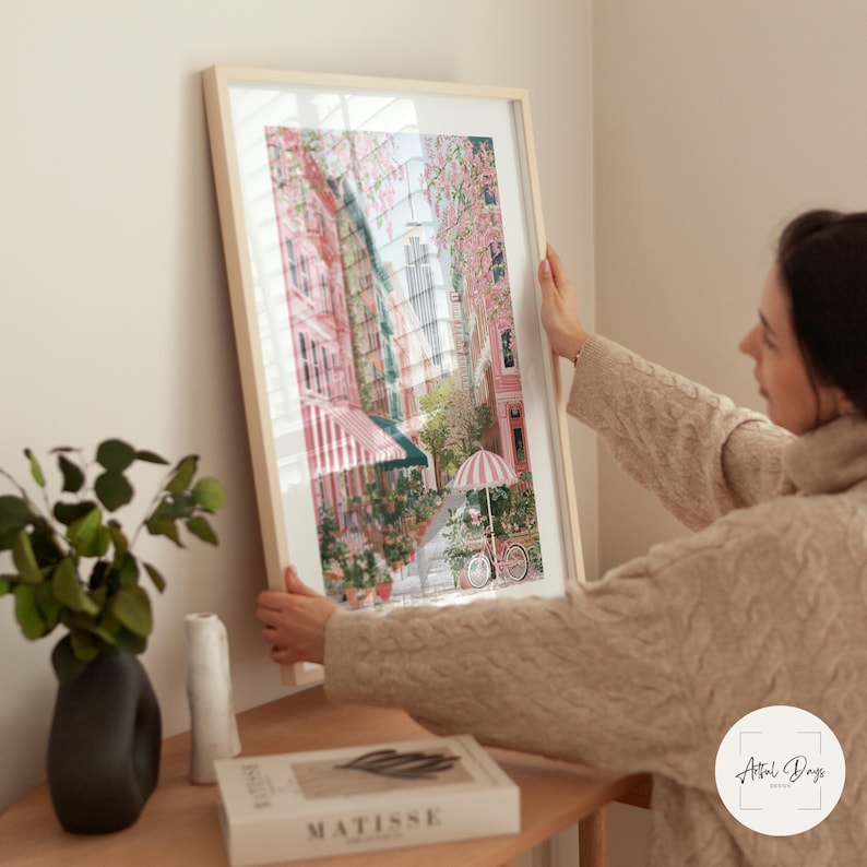 New York West Village Spring Poster , NYC Floral Street Art Print ...