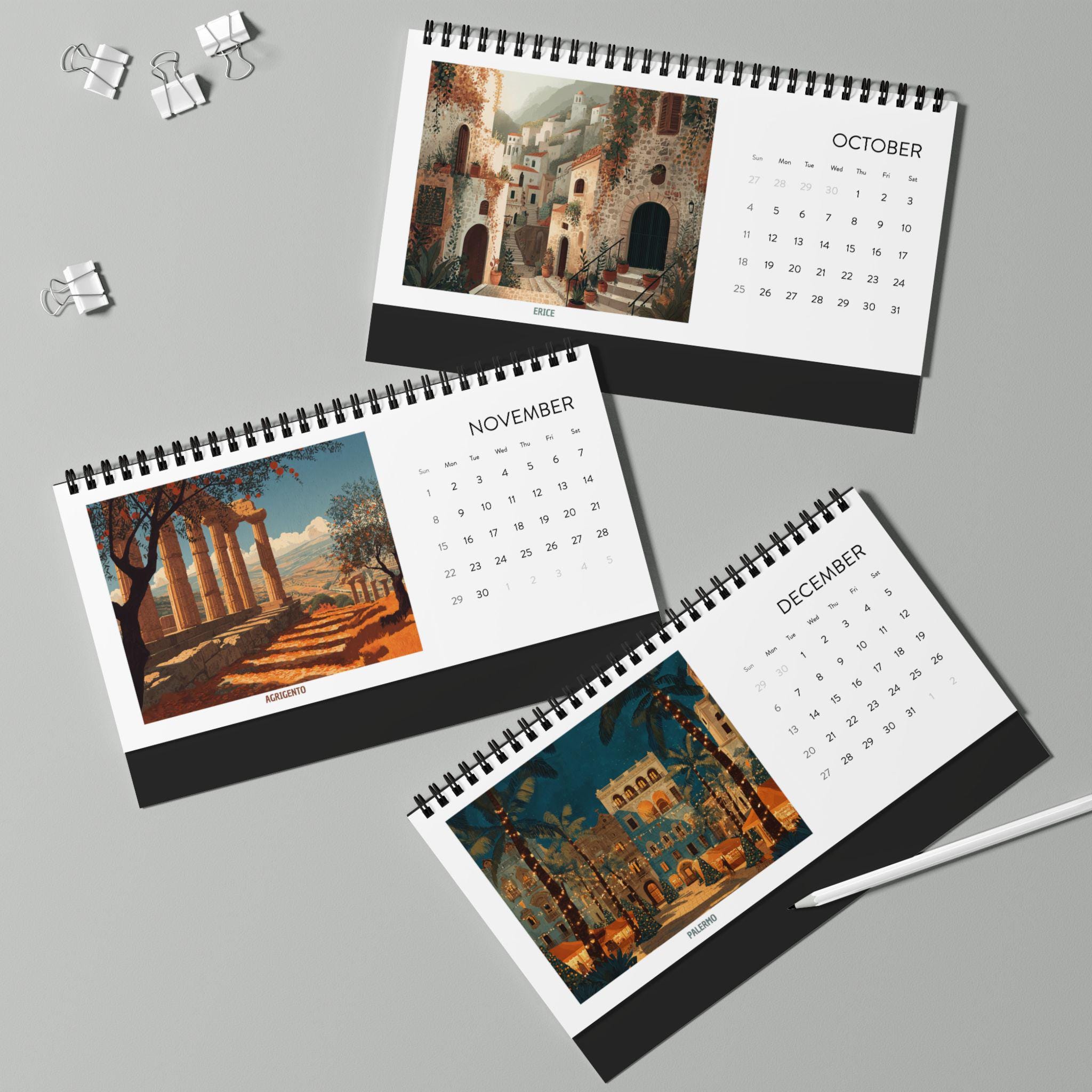 Sicily Travel Calendar 2026 / 2027 - Italy Desk Calendar - Coastal ...
