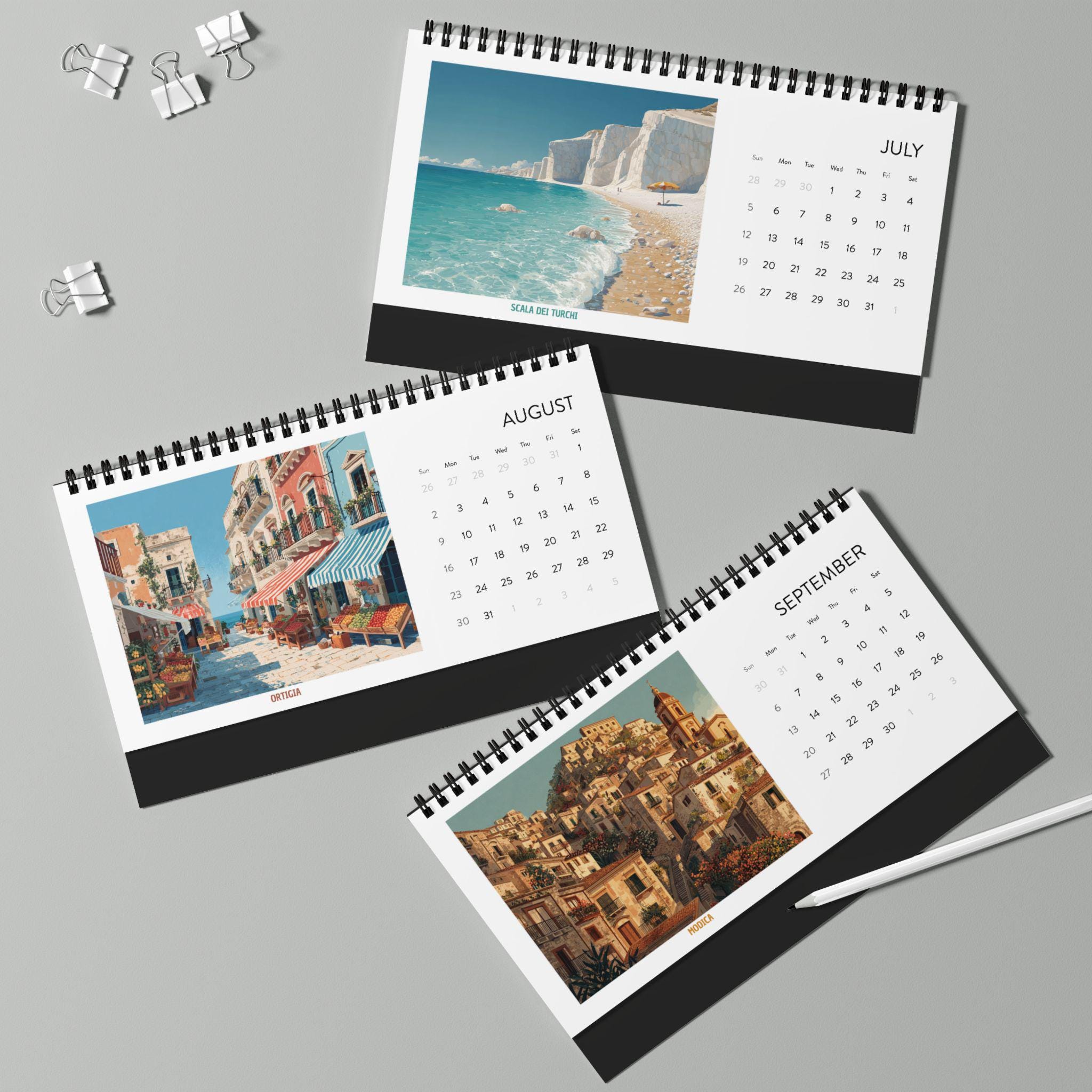 Sicily Travel Calendar 2026 / 2027 - Italy Desk Calendar - Coastal ...