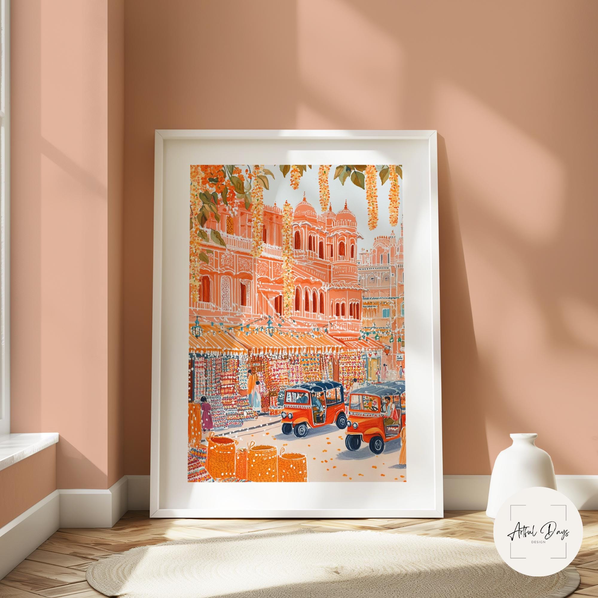 Indian Wall Art Print, Indian Street Scene, Vibrant Travel Poster ...
