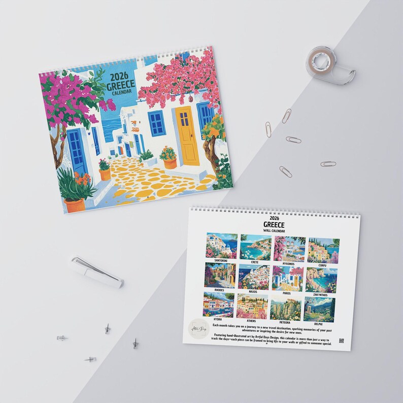 Greece Travel Calendar 2026 / 2027- Wall Calendar - Monthly Calendar ...