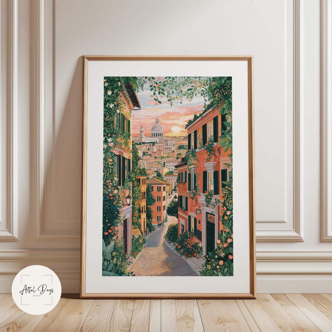 Rome Romantic Street Scene Print, Italy Travel Wall Art, Sunset Rome ...