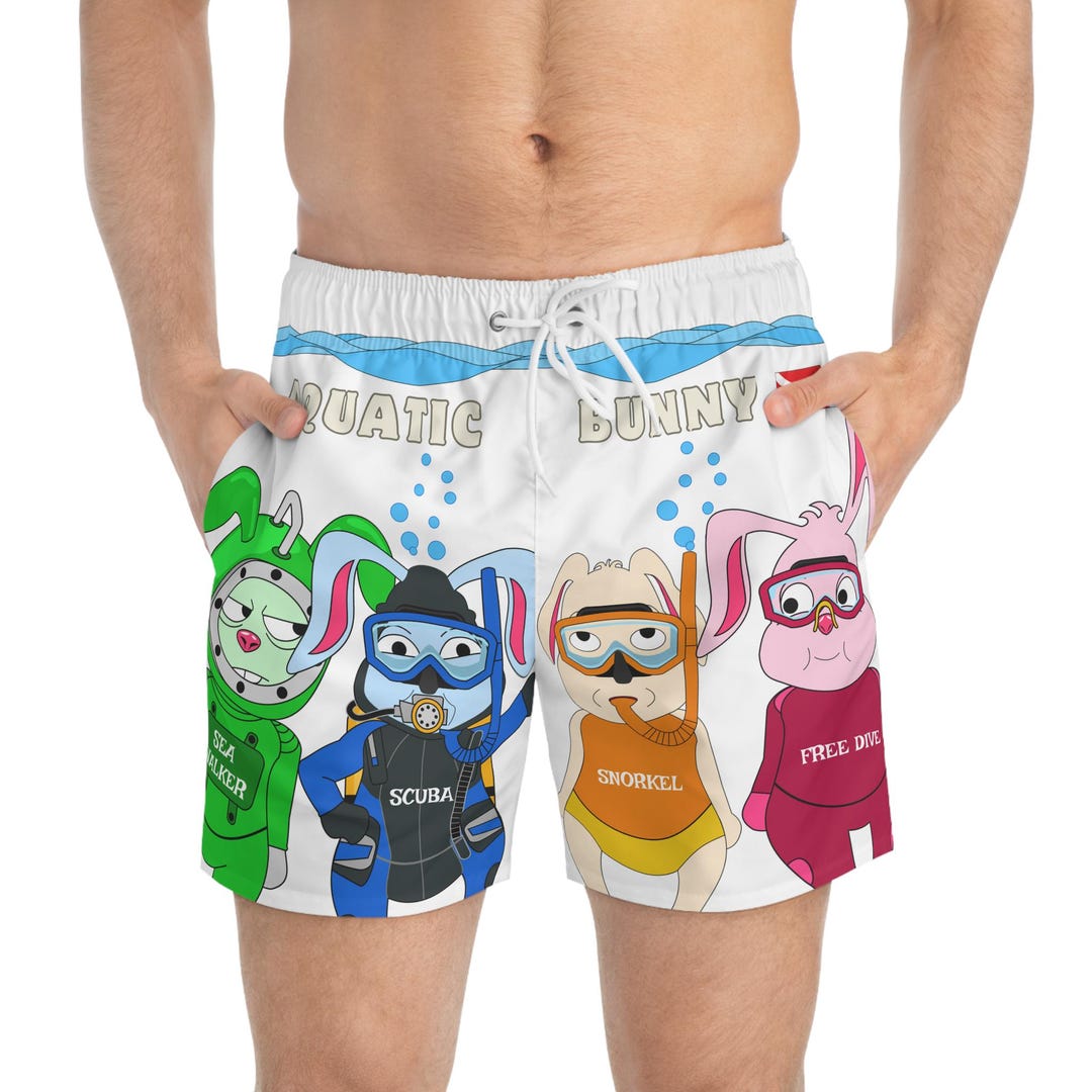 Aquatic Bunny Collection Swim Trunks AOP White - Etsy