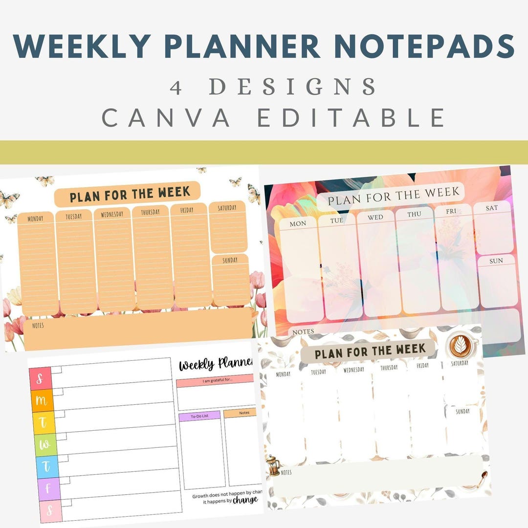 Custom Weekly Planner Notepads, Canva Templates Editable, Habit Tracker ...