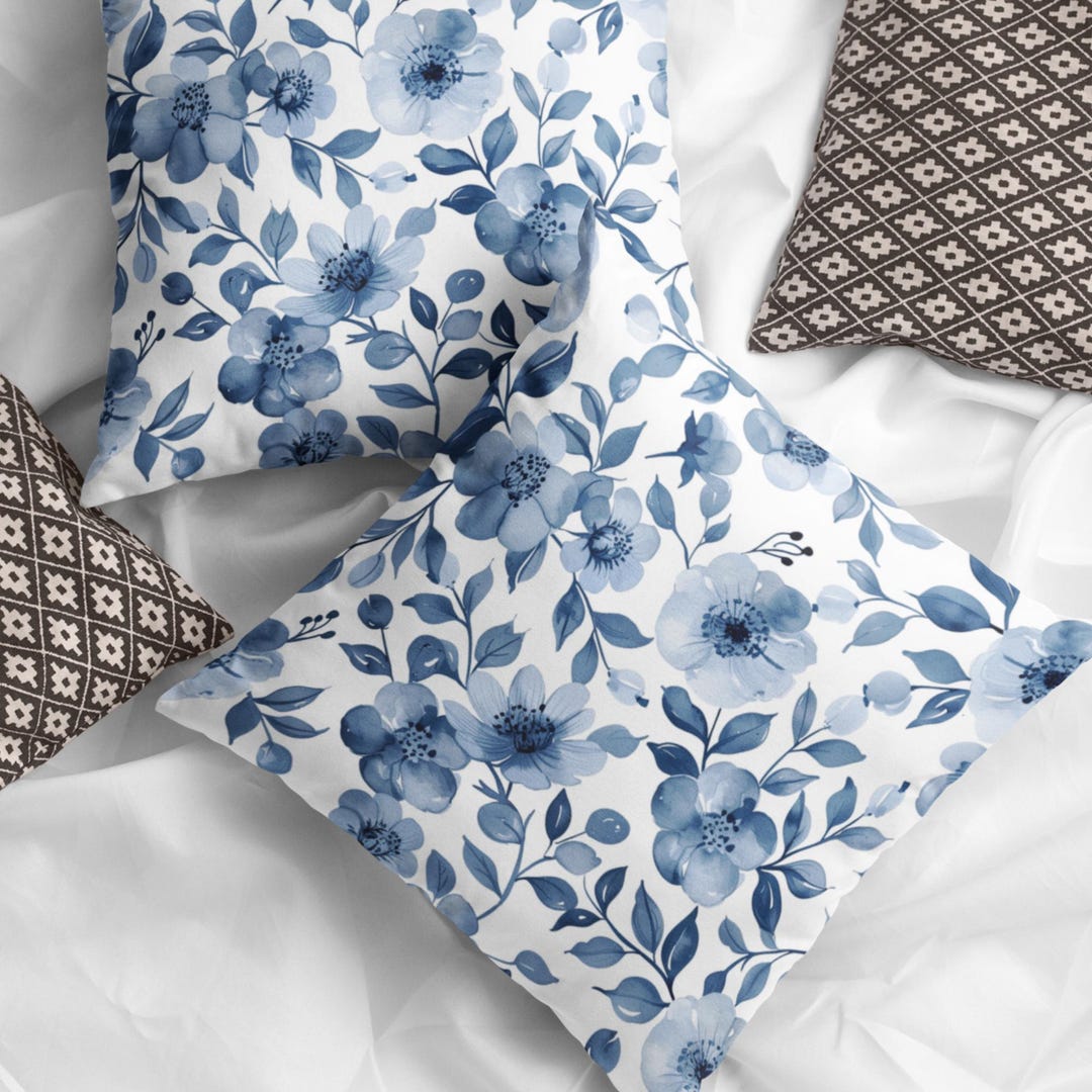 Blue and White Throw Pillows for Couch | Elegant Throw Pillows for ...