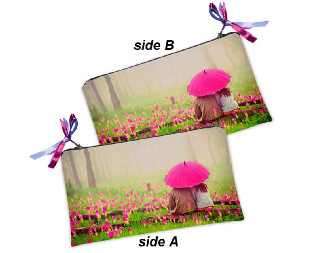 Couple Under an Umbrella Pouch, Fucshia Pouch, Love Makeup Bag, Love ...