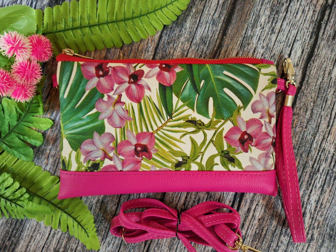 Tropical Crossbody Bag Orchids Hibiscus Floral Wristlet Wallet for ...