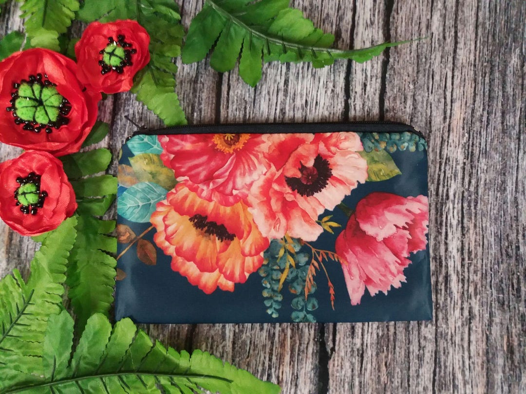 Poppy Print Makeup Bag, Handmade Makeup Pouch, Fabric Zippered Bags ...