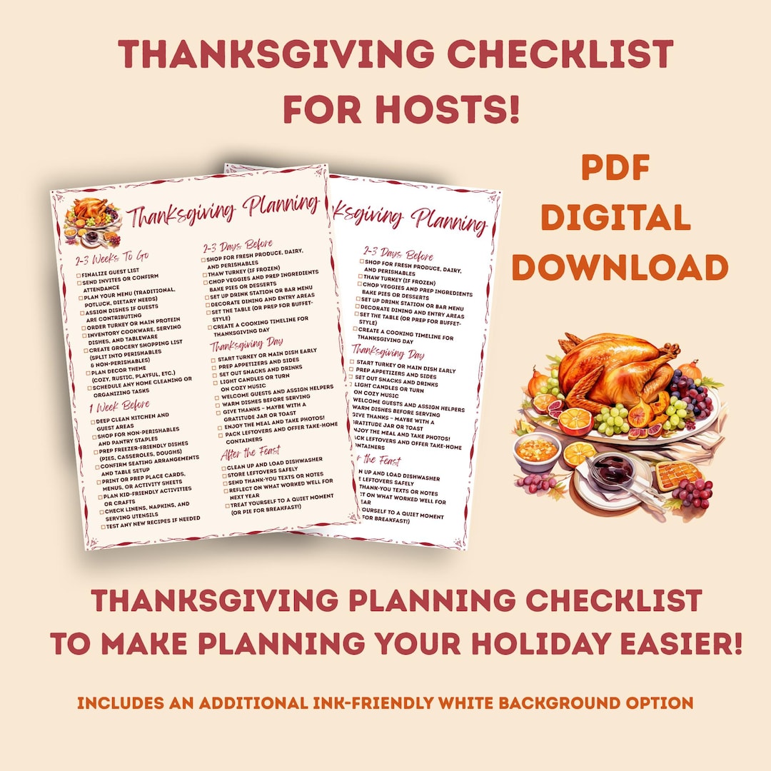 Thanksgiving Meal Host Planning Checklist (digital Download) - Etsy