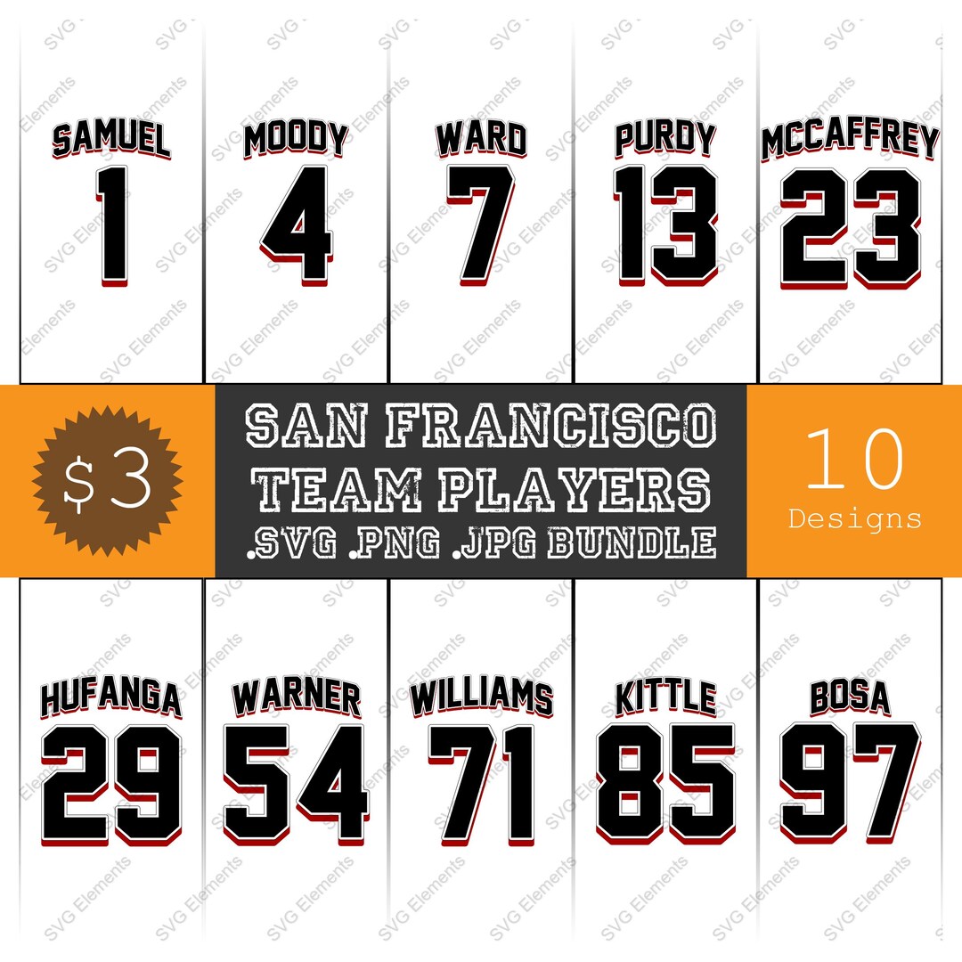 San Francisco Football Player Numbers & Names Svg, Png, Jpg Bundle 10 ...