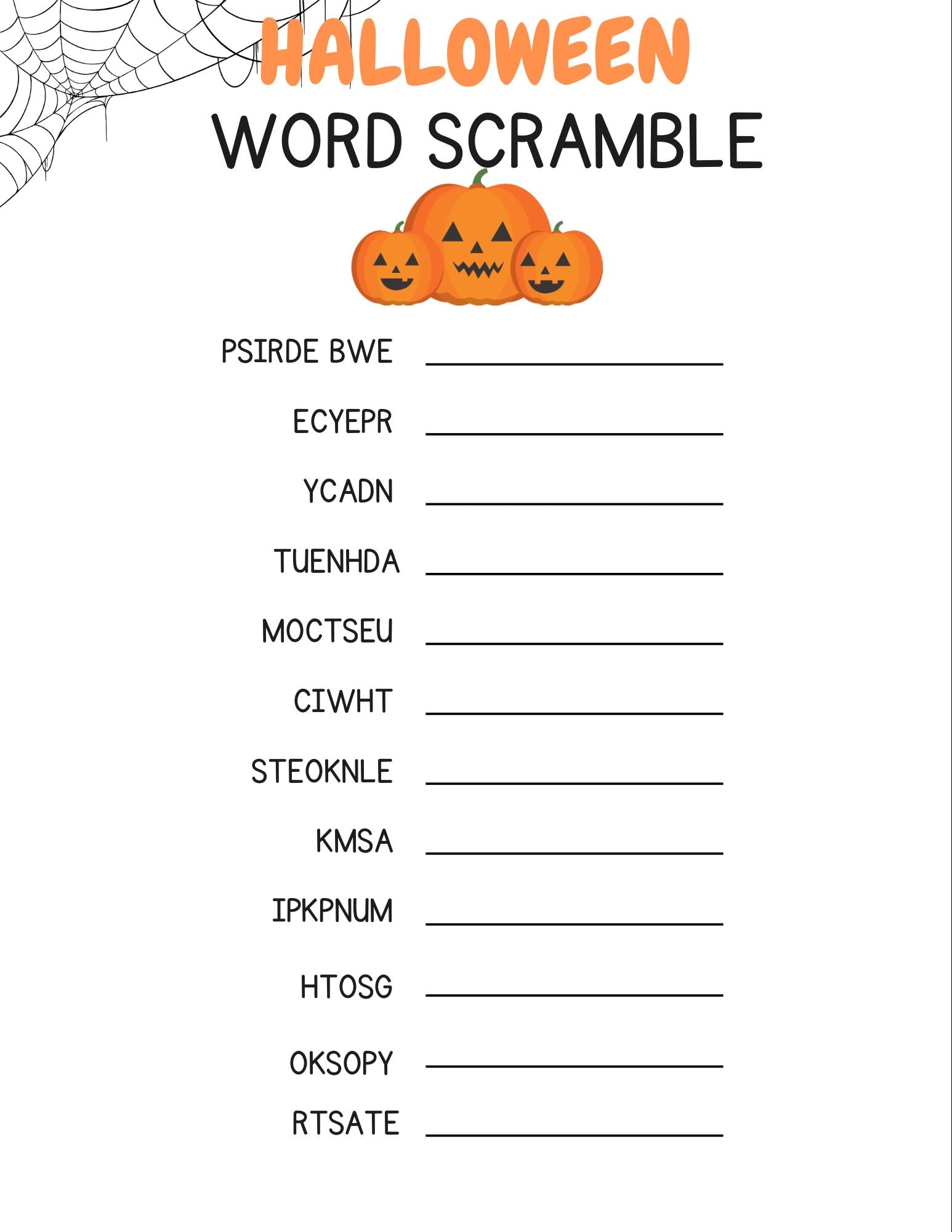 Halloween Word Scramble| 15 Words| Halloween Printable Game| Classroom ...