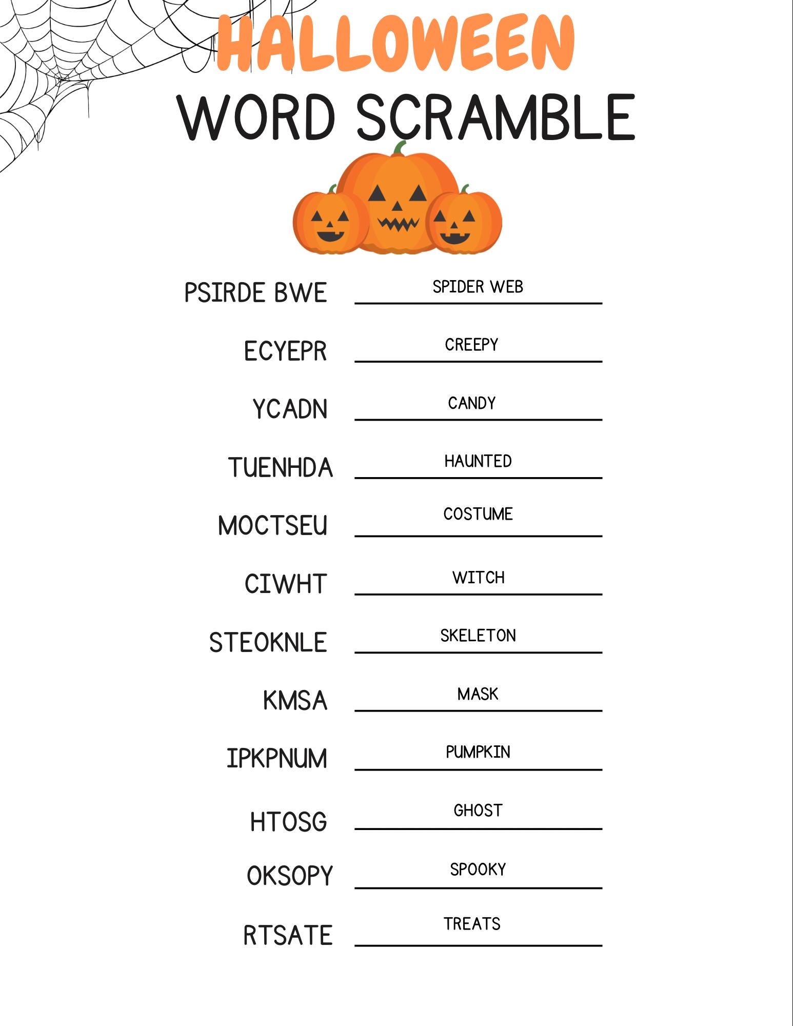 Halloween Word Scramble| 15 Words| Halloween Printable Game| Classroom ...