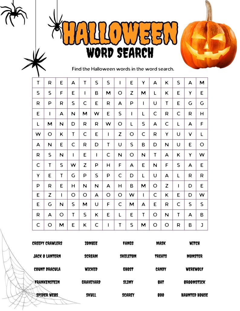 Halloween Word Search| 25 Halloween Words| Halloween Games| Halloween ...