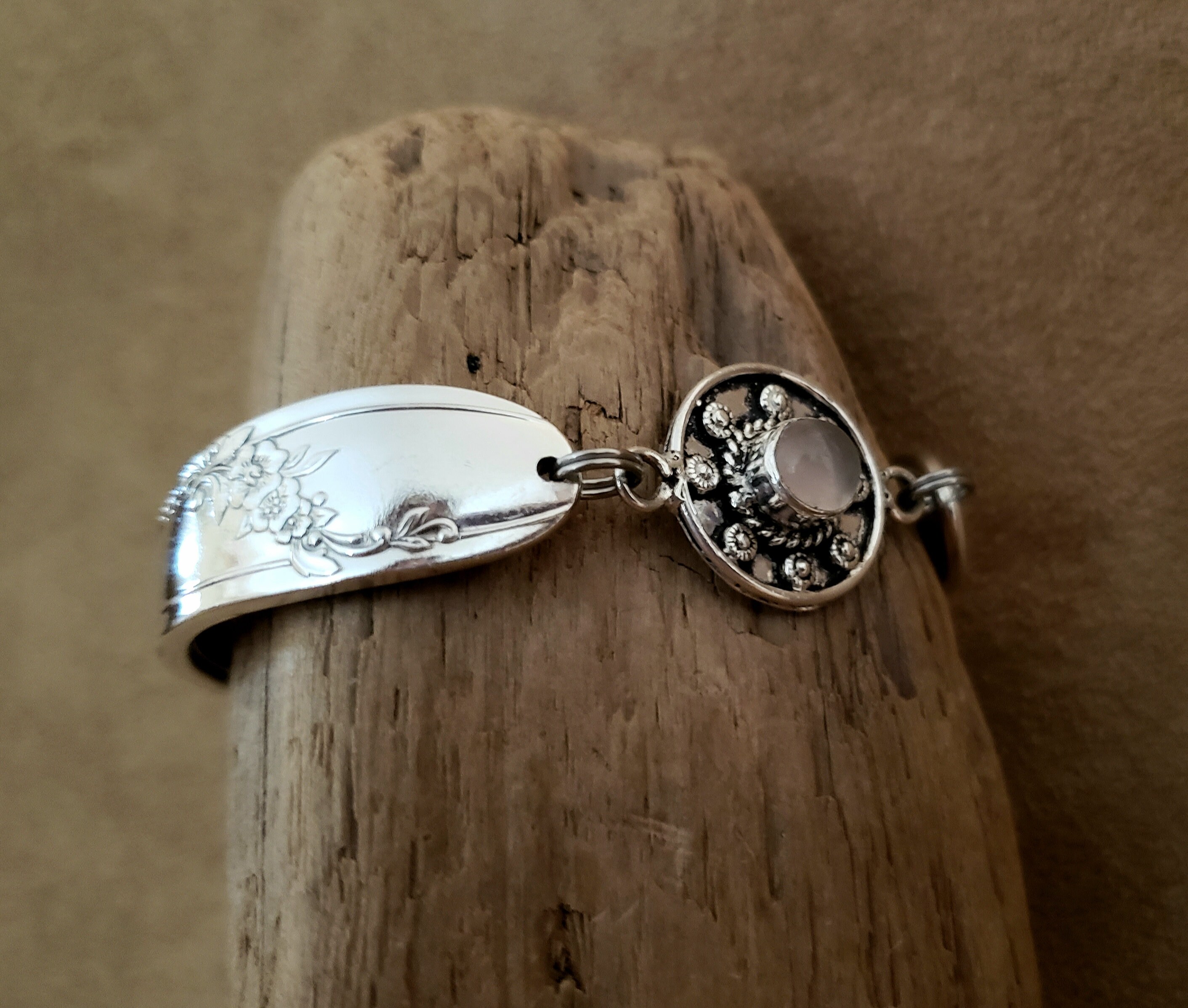 Spoon Bracelet Stunning Silverware Bracelet With Rose Quartz | Etsy