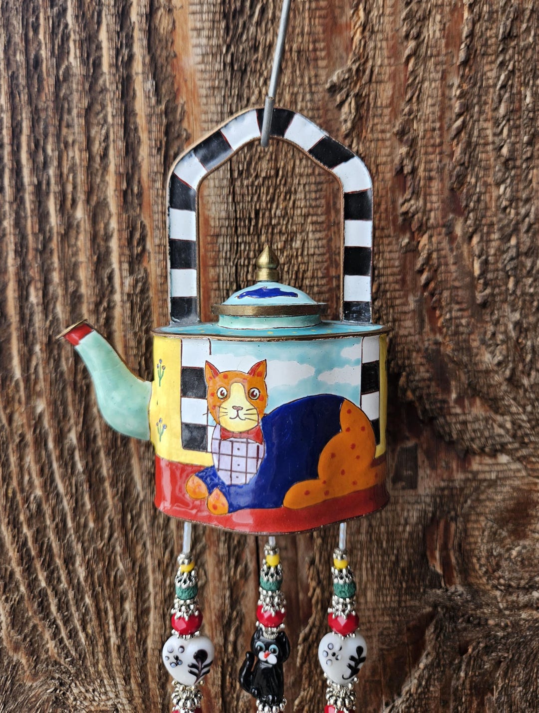 Checkerboard Cat Mini Teapot Wind Chime - Etsy