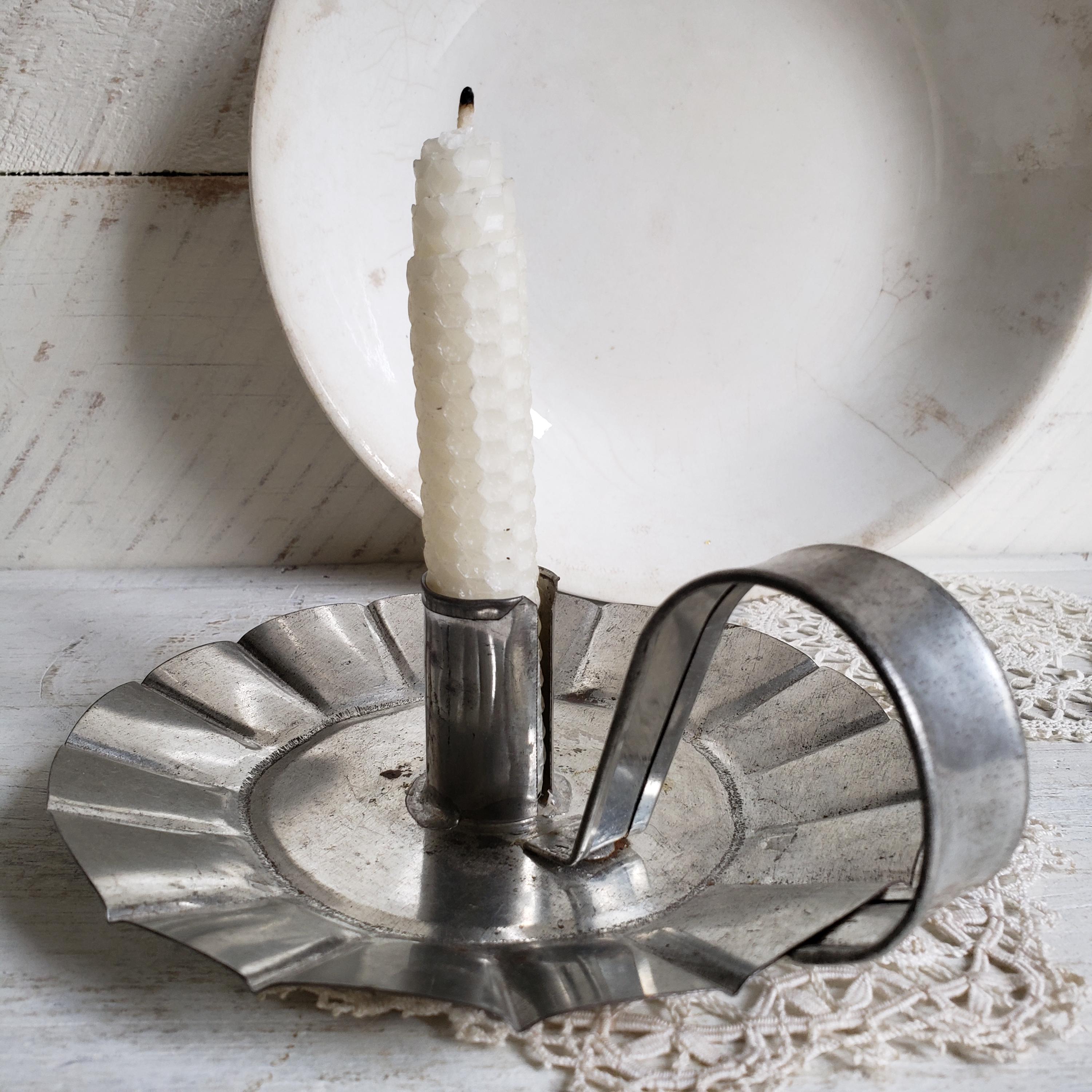 Tin Chamberstick , Vintage Tinware Candleholder , Primitive Farmhouse ...