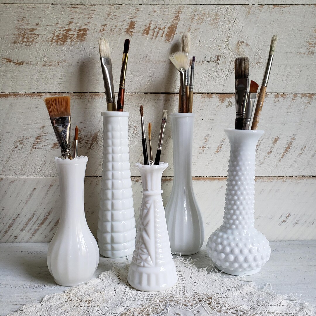 Milk Glass Vase Collection , Set of Five White Glass Bud Vases ...