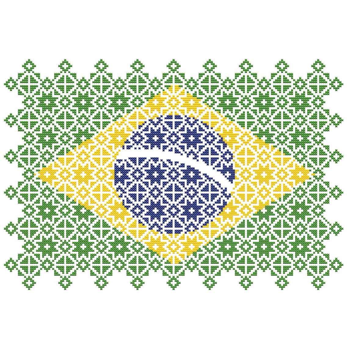 Quaker Sampler Cross Stitch Brazil Flag Tiled Patchwork Squares ...