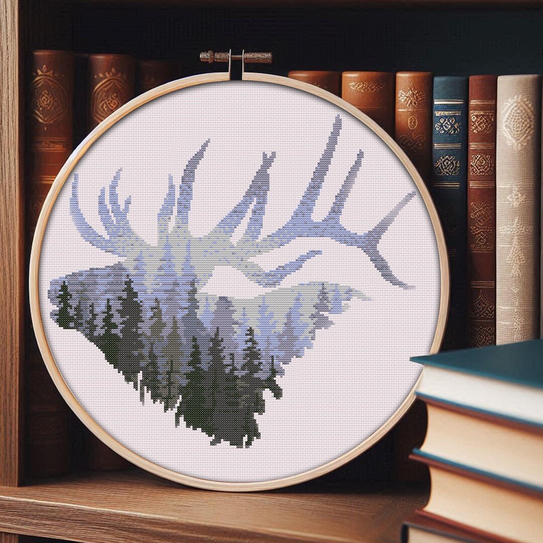 Deer & Forest Cross Stitch Pattern: Modern Embroidery (digital PDF) - Etsy