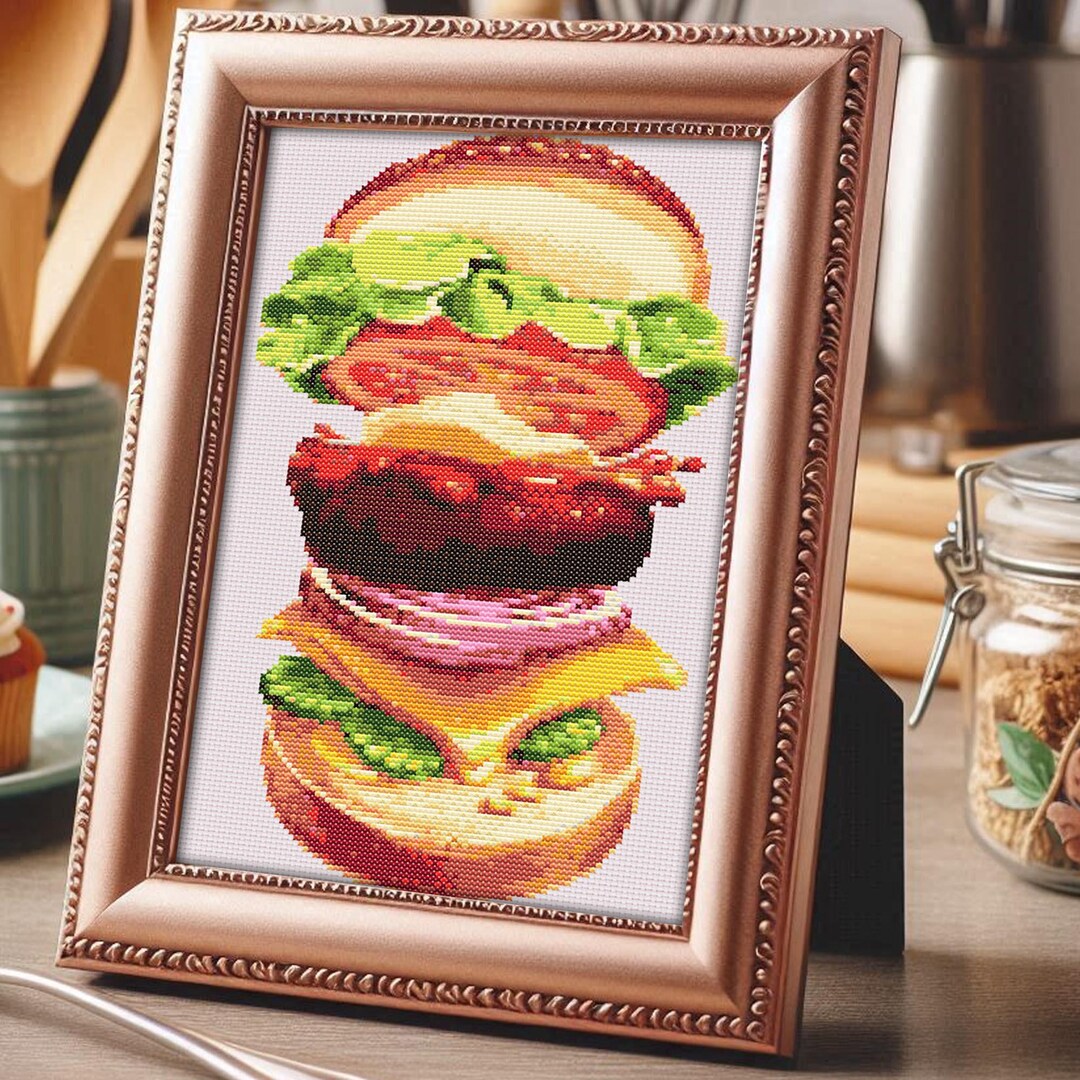 Hamburger Cross Stitch Pattern: Burger Embroidery Design (PDF Download ...