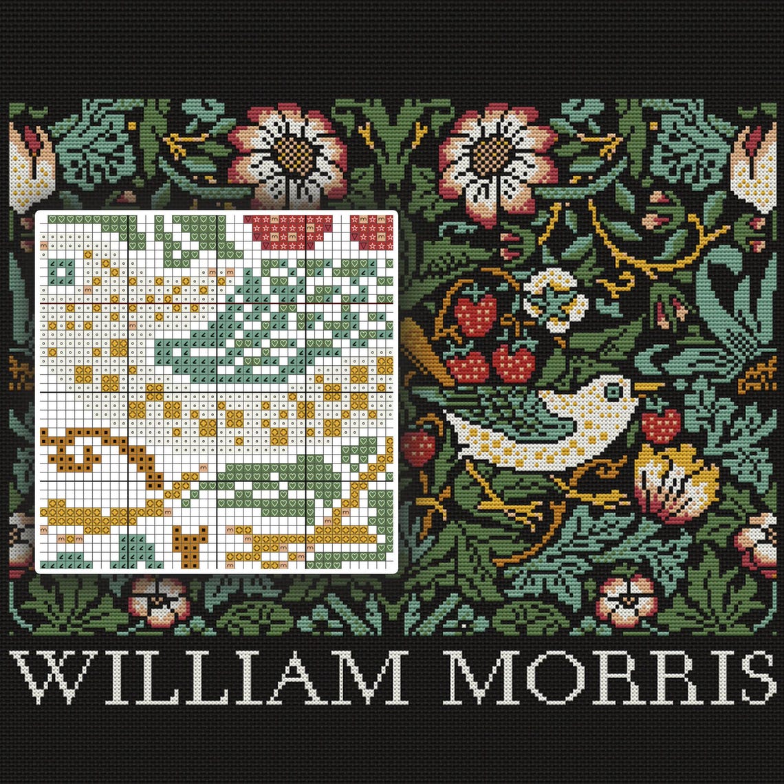 William Morris Cross Stitch Pattern Strawberry Thief, Cross Stitch Art ...