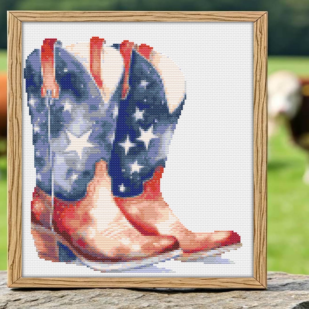 USA Flag Cowboy Boots Cross Stitch Pattern (digital PDF) - Etsy
