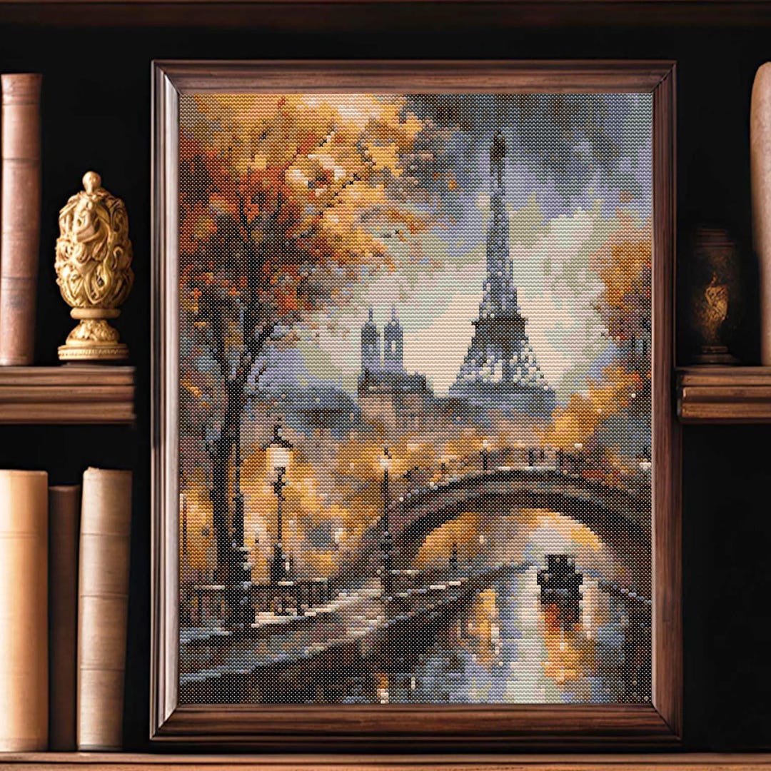 Rainy Paris Cross Stitch Pattern: Modern City Landscape Embroidery ...
