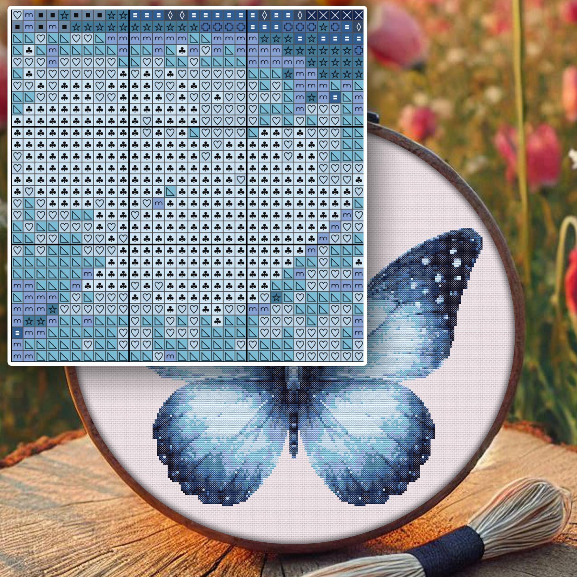 Blue Butterfly Cross Stitch Pattern: Modern Embroidery Design (PDF) - Etsy