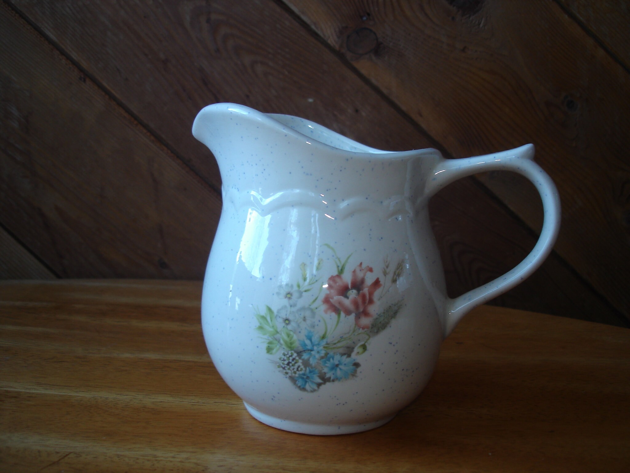 Vintage Farm Pitcher Floral Container Kitchen Decor White Ceramic With ...