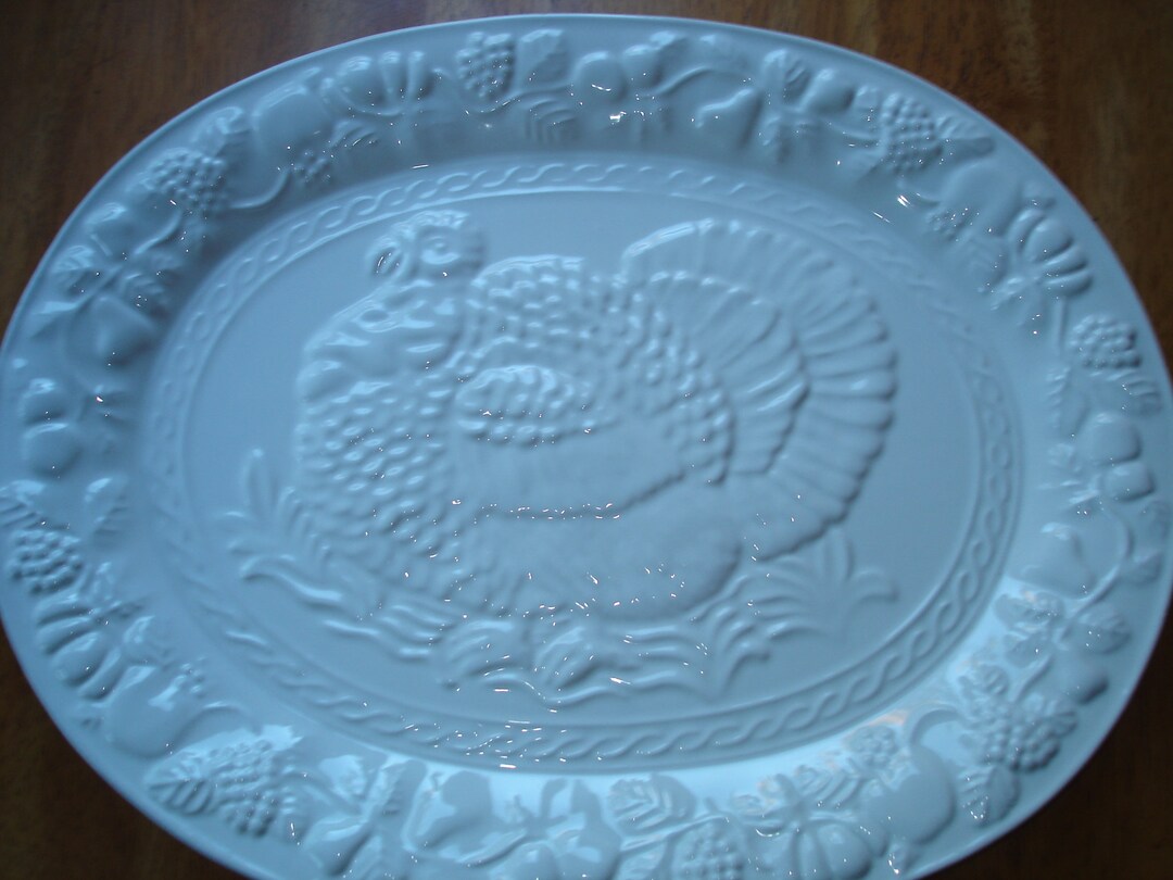 Turkey Platter White Farm House Large 16 1/2 by 13 Inches Excellent ...