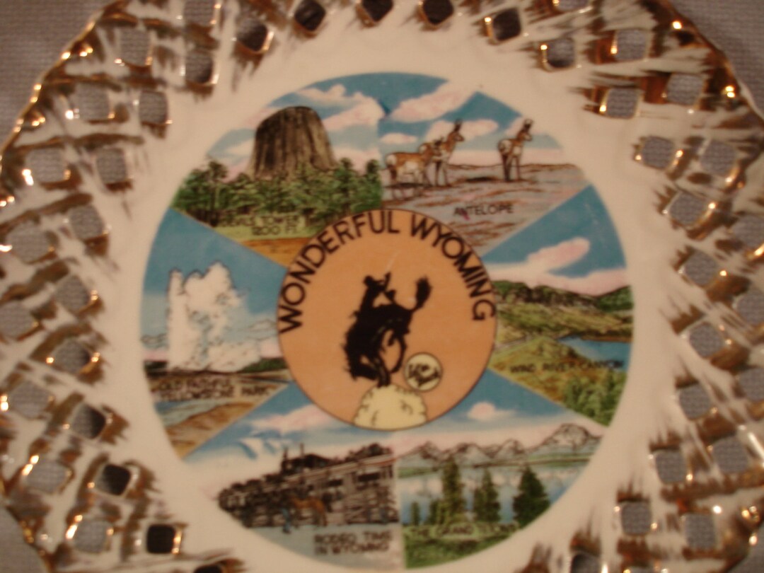 Vintage Souvenir/ Travel / Wyoming Plate/ Cowboy/ Yellowstone Park ...