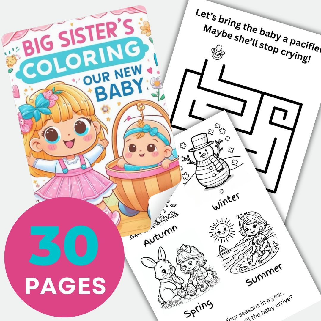 Big Sister's Coloring. Our New Baby: Sibling Coloring Book With Mazes ...