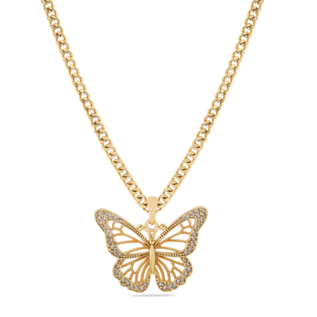 Big Butterfly Necklace, Stone Butterfly Necklace, Dainty Butterfly ...