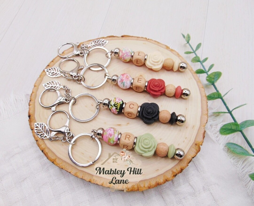 Personalized Keychain Floral Keychain Small Gifts for Women Initial ...