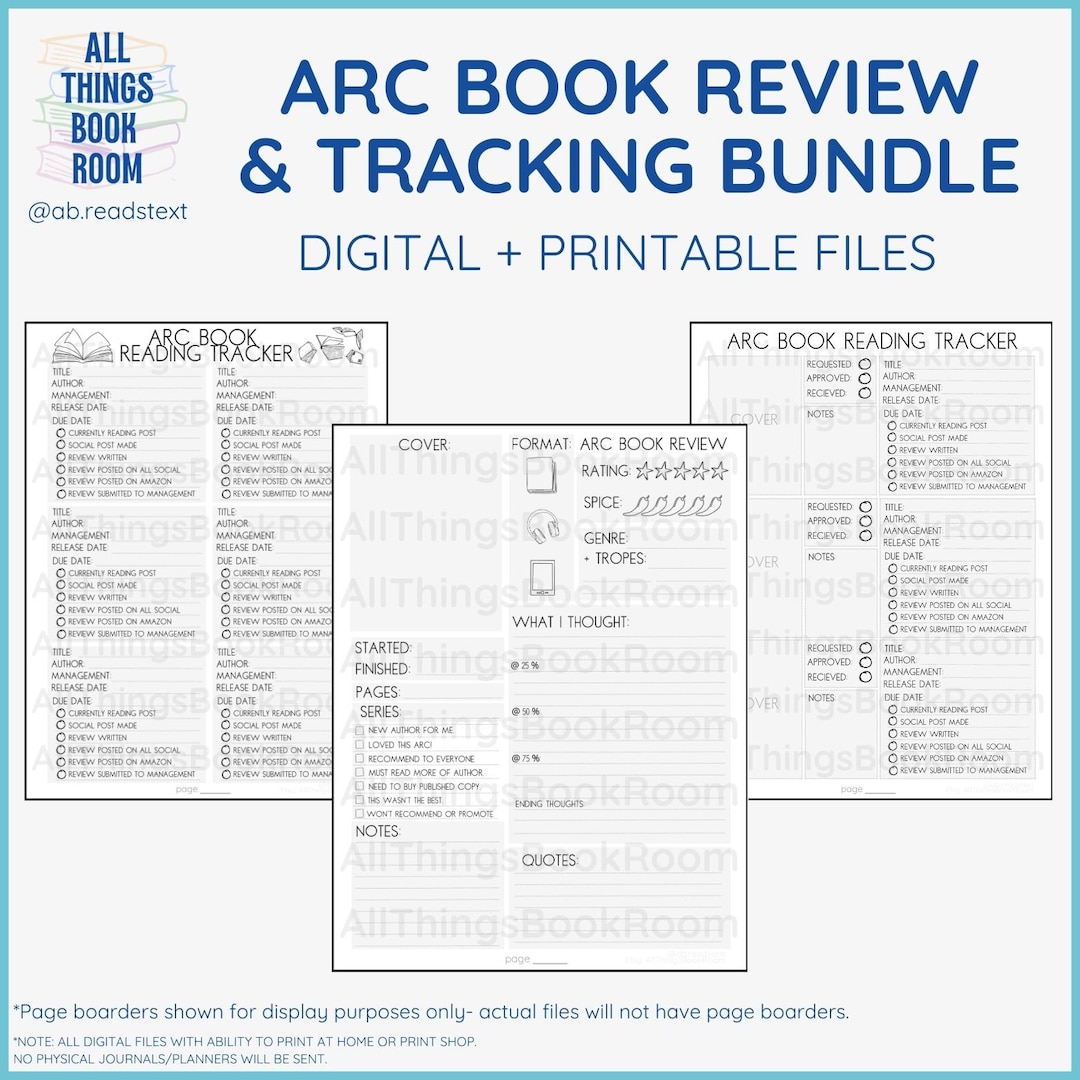 ARC Book Review & Tracking Bundle - Digital and Printable ARC Book ...